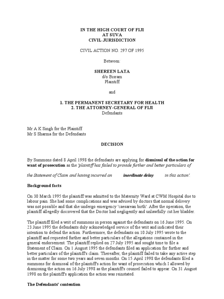 Analysis of a Medical Negligence Case Regarding Delay in Prosecution ...