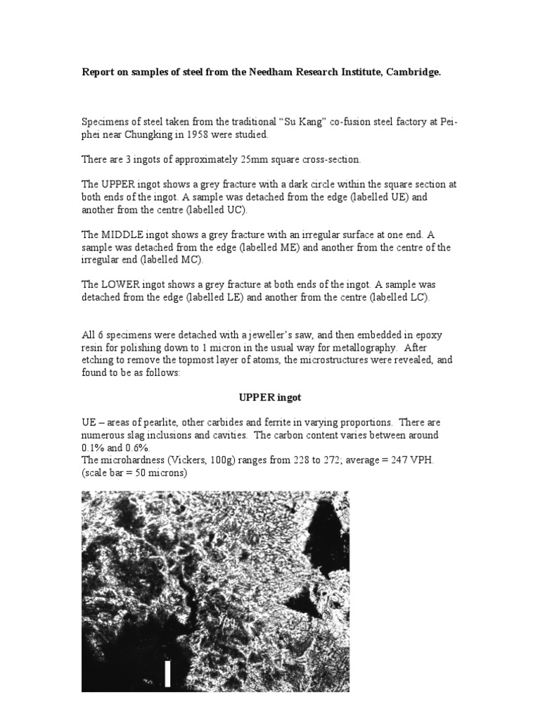 Report On Samples of Steel From The Needham Research Institute ...