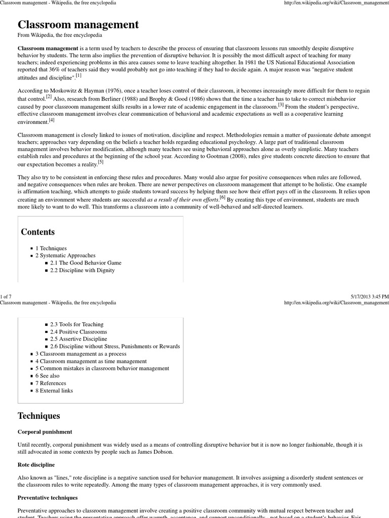 Classroom Management - Wikipedia, The Free Encyclopedia | PDF ...