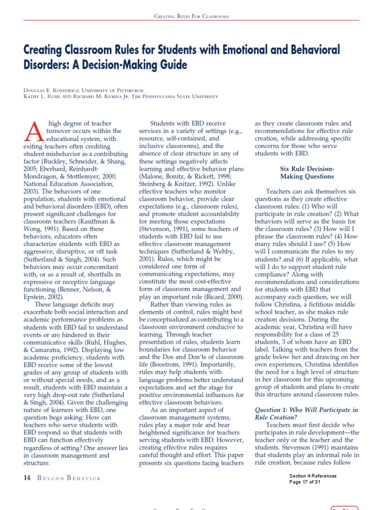 Creating Classroom Rules For Students With Emotional and Behavioral ...