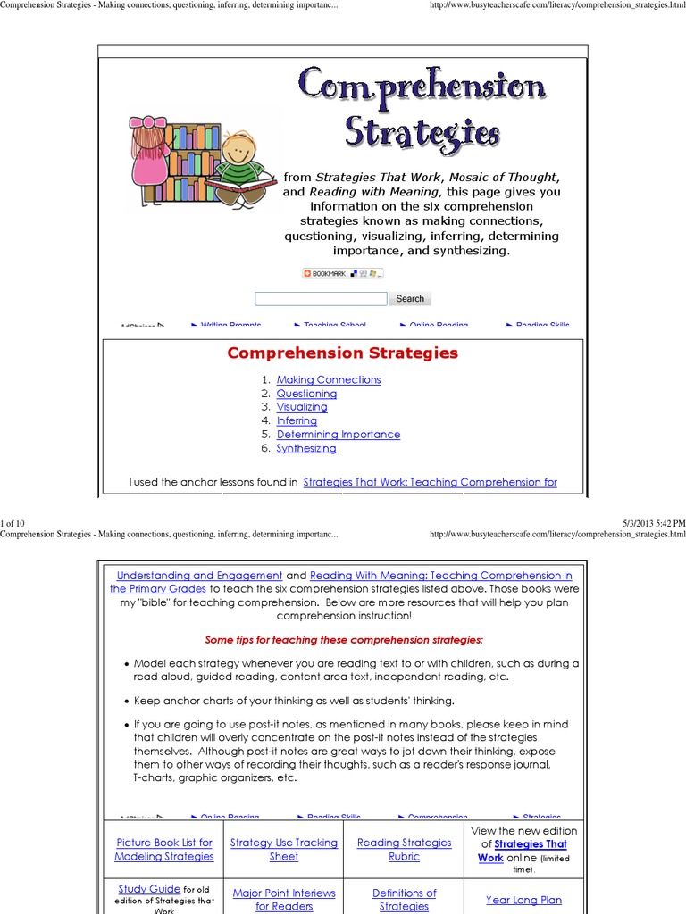Comprehension Strategies - Making Connections, Questioning, Inferring ...