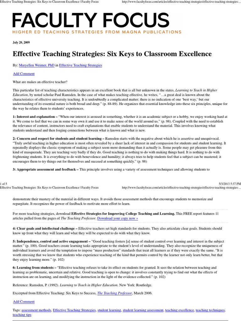 Effective Teaching Strategies - Six Keys To Classroom Excellence ...