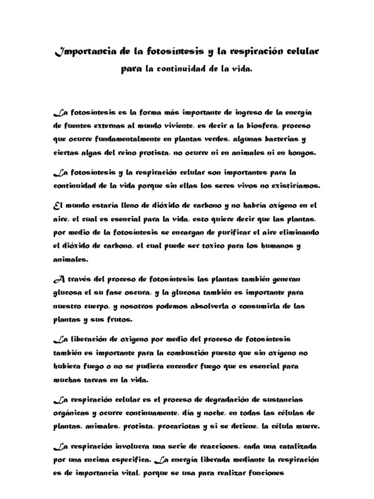 Importancia de fotosíntesis y respiración | PDF | Fotosíntesis | Plantas