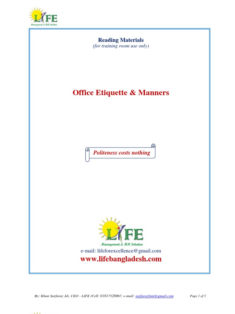 Office Manners and Etiquette | PDF | Etiquette | Social Psychology