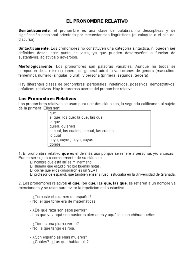 Uso de pronombres relativos en español | PDF | Sustantivo | Pronombre