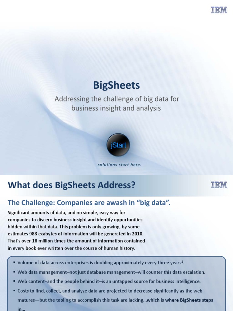 Bigsheets: Addressing The Challenge of Big Data For Business Insight and Analysis | PDF ...