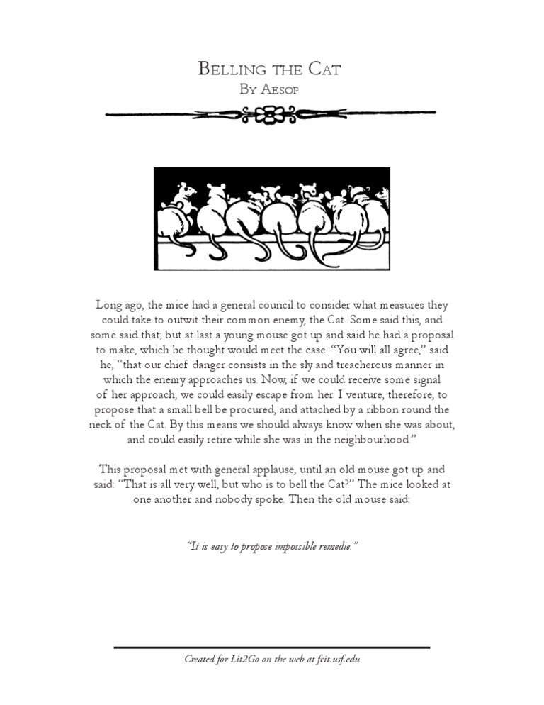 Aesop's Fable: Belling the Cat | PDF | Mystery, Thriller & Crime ...