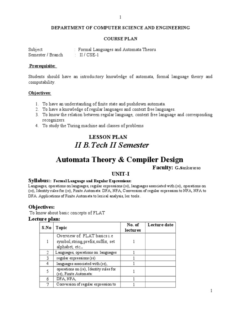 FLAT Course Plan | PDF | Parsing | Regular Expression