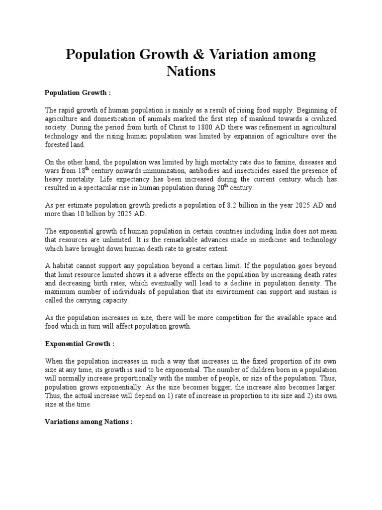 Population Growth & Variation Among Nations | PDF | Hiv/Aids | Economic ...