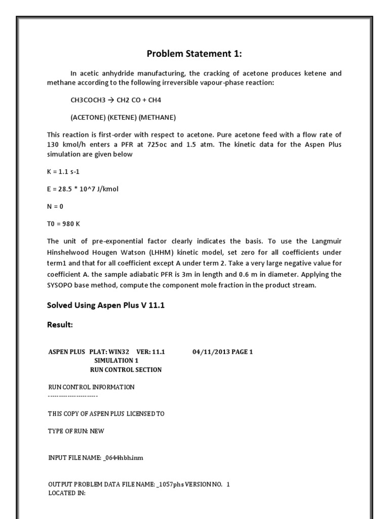 Aspen Report File Pdf Chemical Reactor Distillation