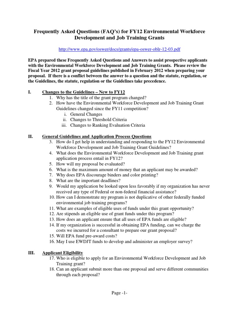 Frequently Asked Questions (FAQ's) For FY12 Environmental Workforce ...