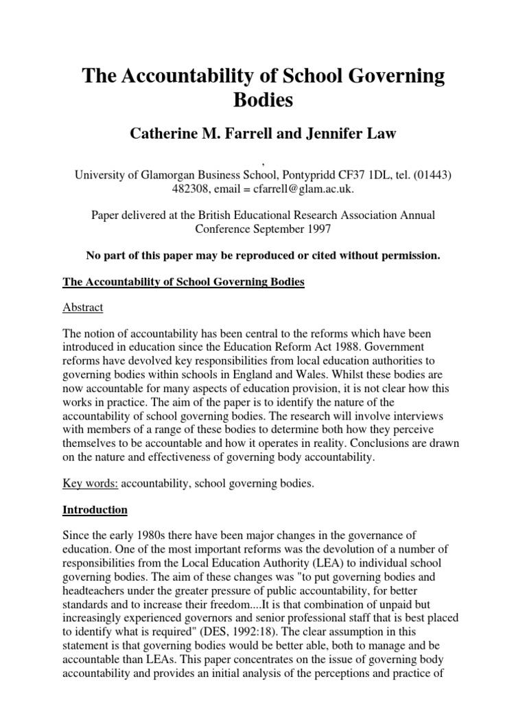The Accountability Of School Governing Bodies Pdf Accountability