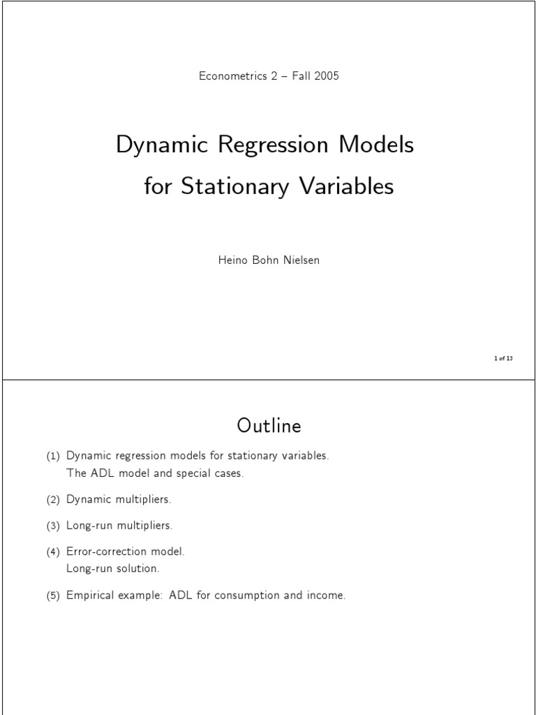 Dynamic Regression Models For Stationary Variables: Outline | Download Free PDF | Autoregressive ...