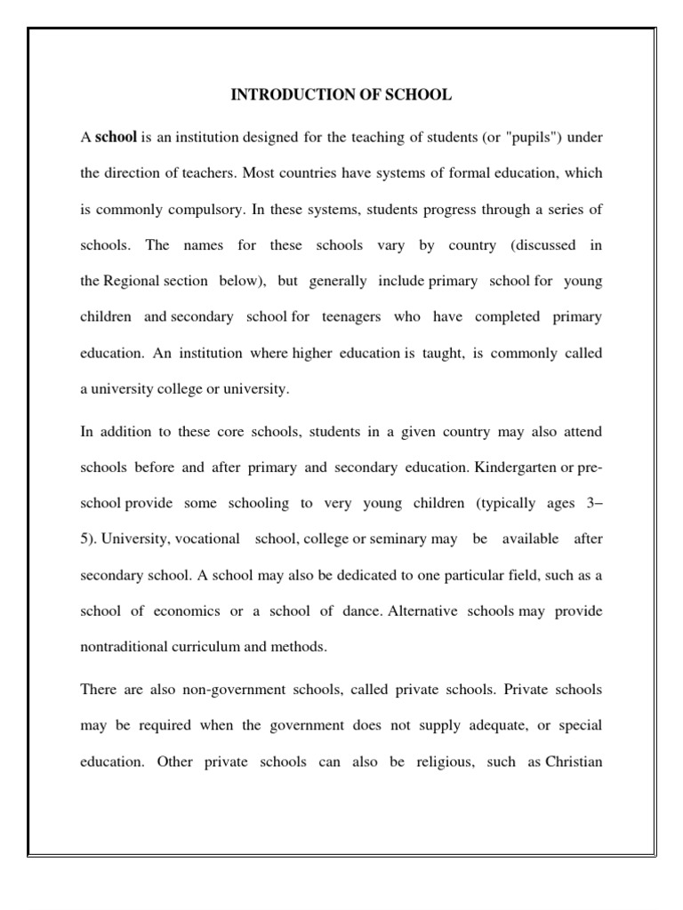 Introduction of School | PDF | Schools | Secondary School