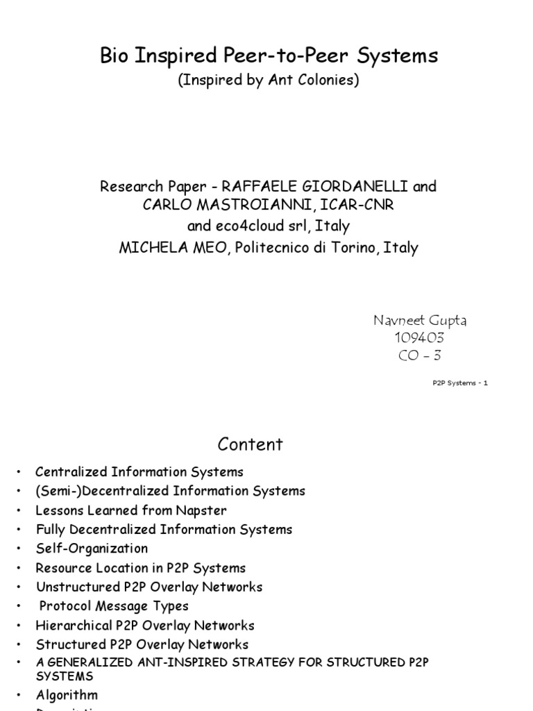 Bio Inspired Peer To Peer Systems | PDF | Peer To Peer | Database Index