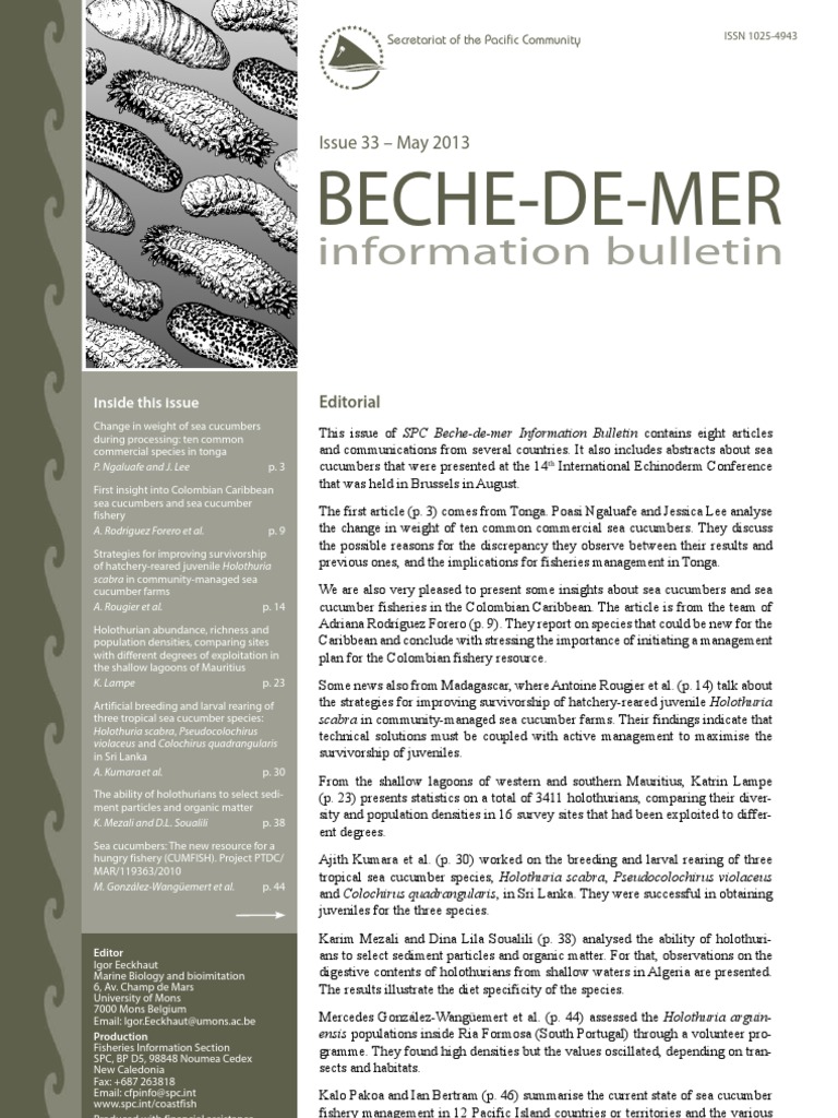 Beche-De-Mer: Information Bulletin | PDF | Aquaculture | Weight