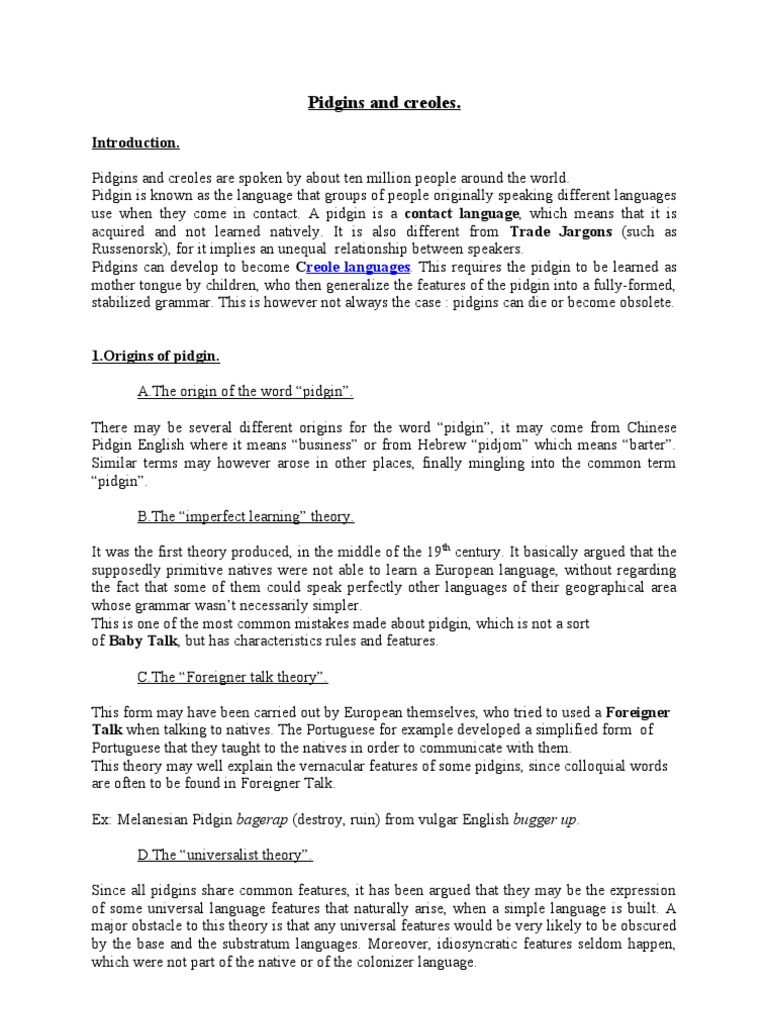 Tok Pisin: The Example of a Thriving Creole Language | PDF ...