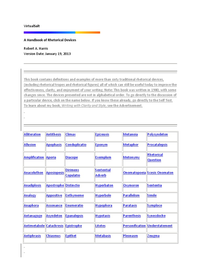 Rhetorical Devices Handbook | PDF | Question | Rhetoric