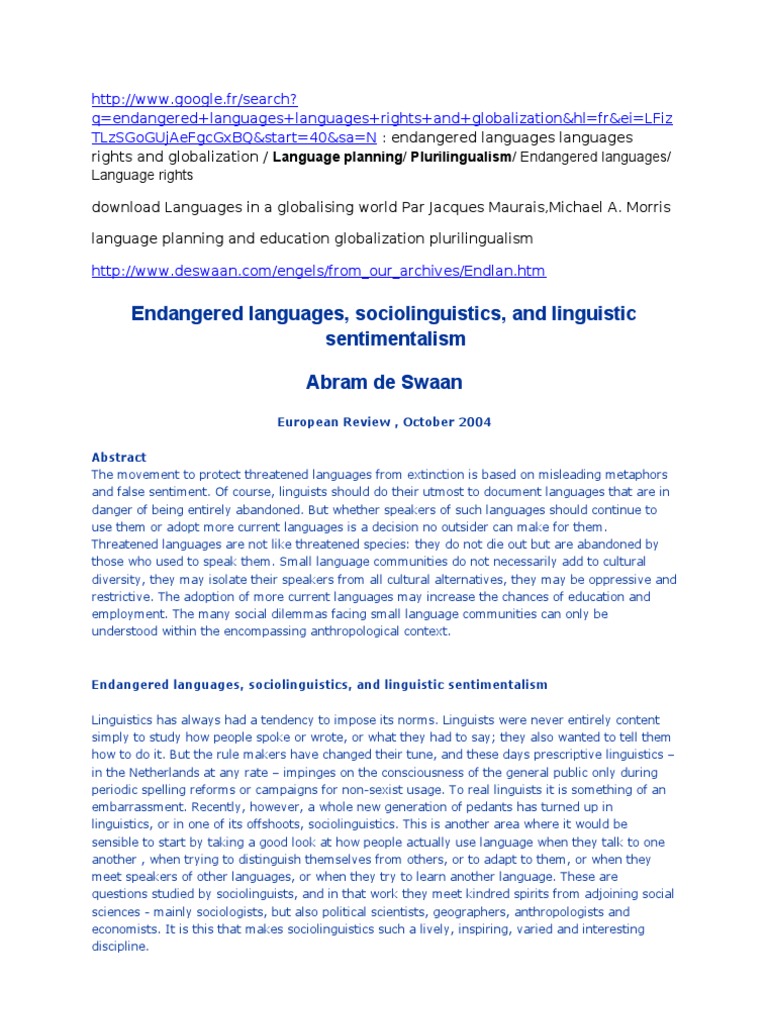 Endangered Languages | Linguistics | English Language
