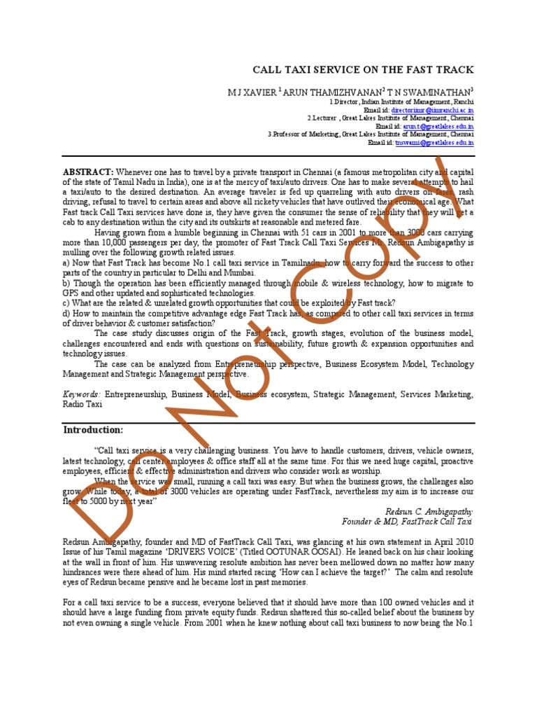 Call Taxi Service On The Fast Track | PDF | Taxicab | Call Centre