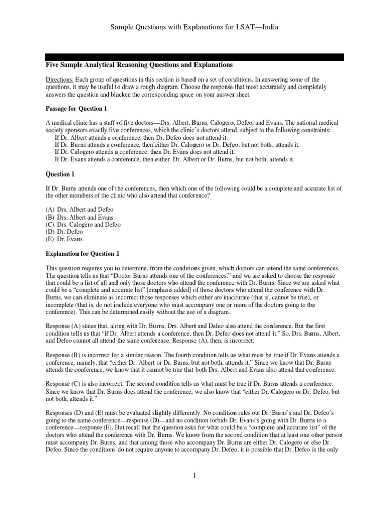 Five Sample Analytical Reasoning Questions and Explanations | PDF | Law ...