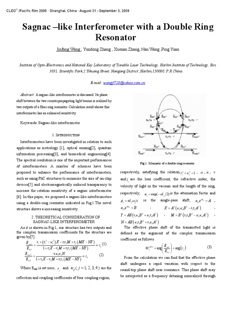 Sagnac - Like Interferometer With A Double Ring Resonator | PDF ...