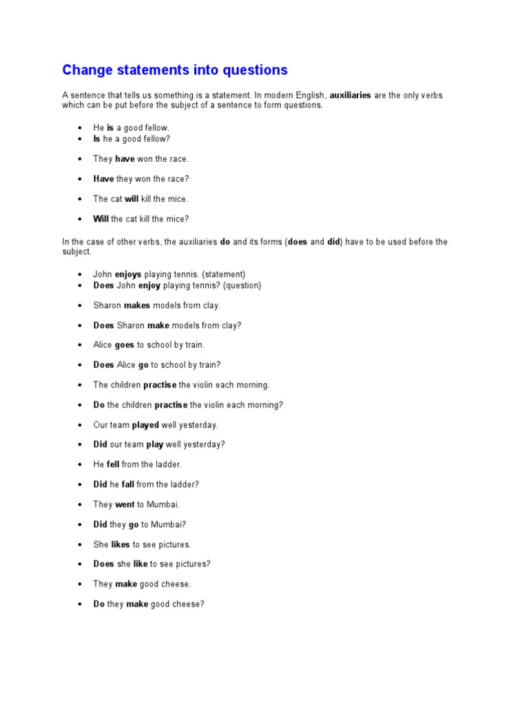 Change Statements Into Questions Ex 2 | PDF | Semantic Units | Semiotics