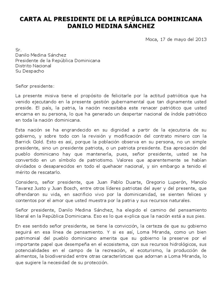 CARTA AL PRESIDENTE DE LA REPÚBLICA DOMINICANA.pdf | PDF