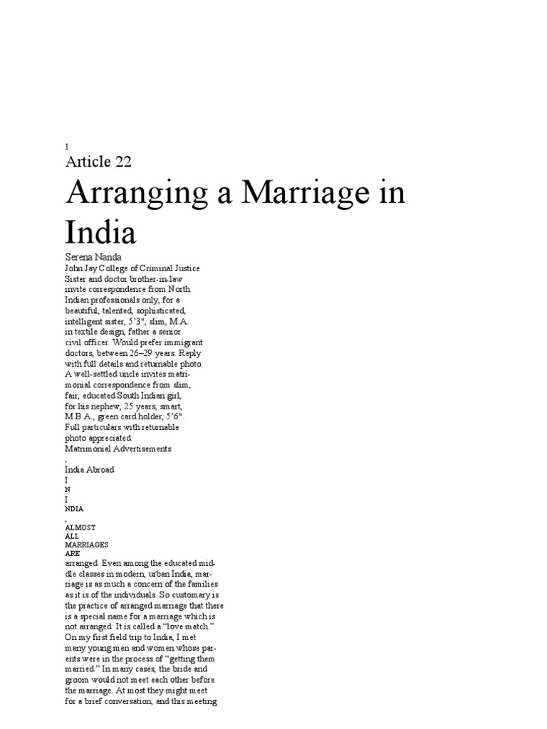 Arranging A Marriage in India | PDF | Marriage | Sibling