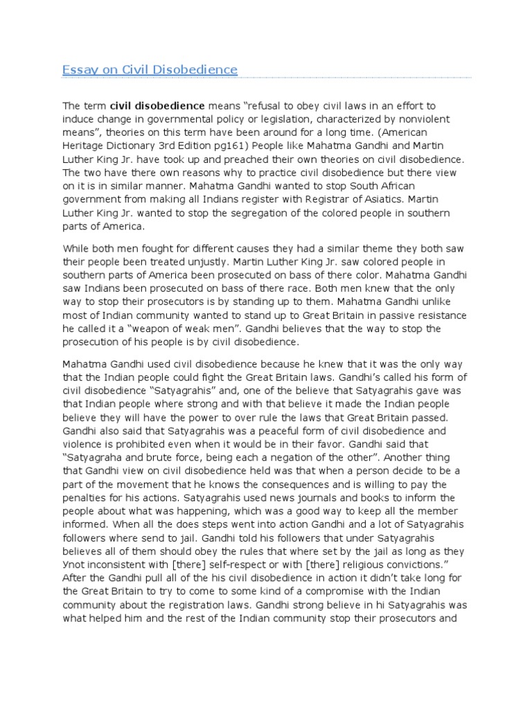Essay On Civil Disobedience | PDF | Mahatma Gandhi | Civil Disobedience