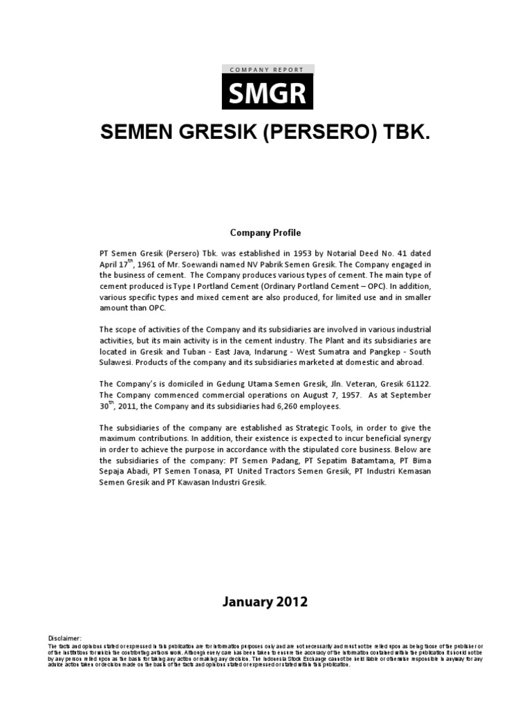 Semen Gresik (Persero) TBK.: January 2012 | PDF | Expense | Dividend