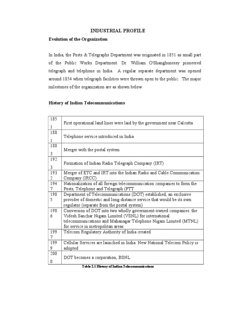 2 Telecom Industry Profile | PDF | Telephone | Telecommunication