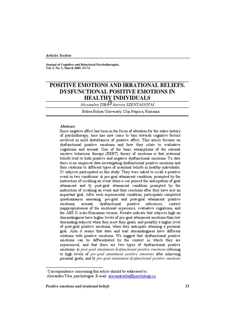 Positive Emotions and Irrational Beliefs | PDF | Rational Emotive ...