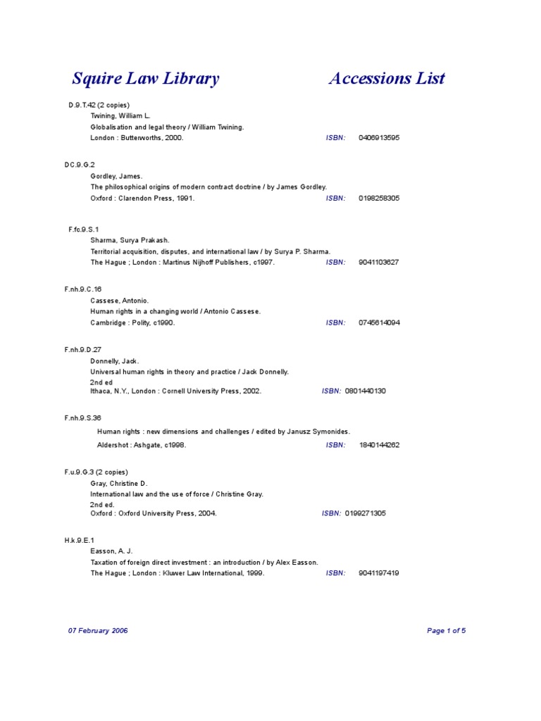 Squire Law Library Accessions List: Isbn | PDF | Oxford University ...