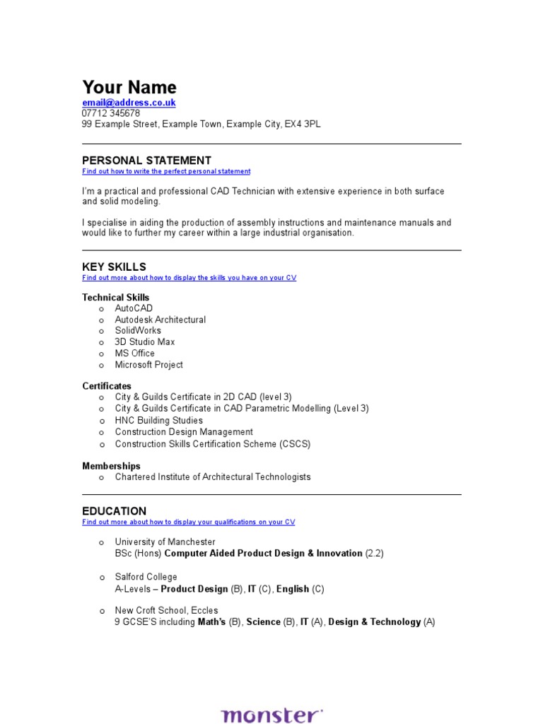 Engineering - CAD Technician CV Template | PDF | Business