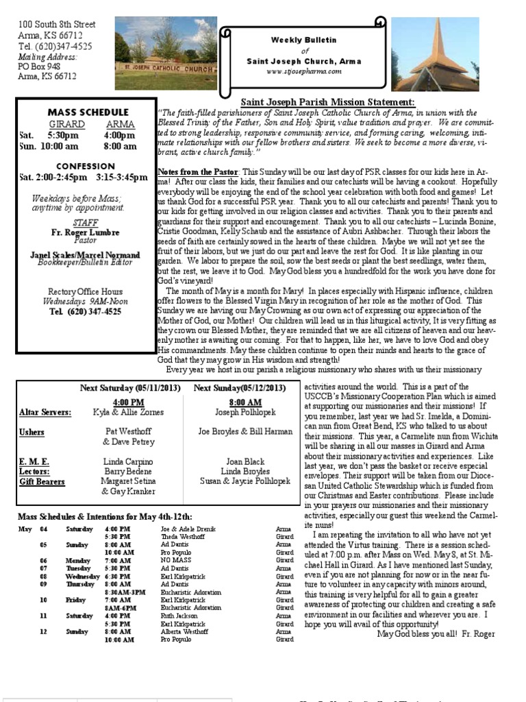 Saint Joseph Church Weekly Bulletin | PDF | Ascension Of Jesus ...