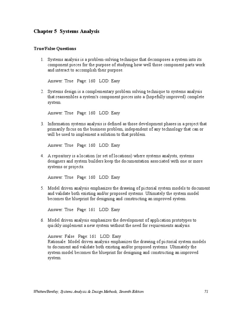 Chapter 5 Systems Analysis: True/False Questions | PDF | Software Development Process | Business ...