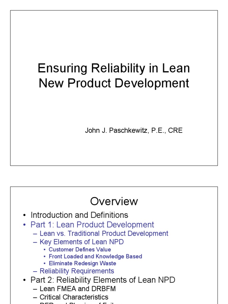 Ensuring Reliability in Lean New Product Development Part 1 | PDF ...
