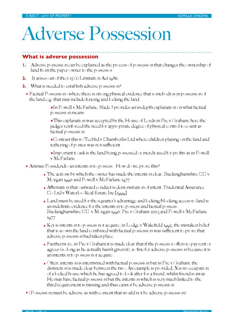 Adverse Possession and Land Title Law | PDF | Adverse Possession ...