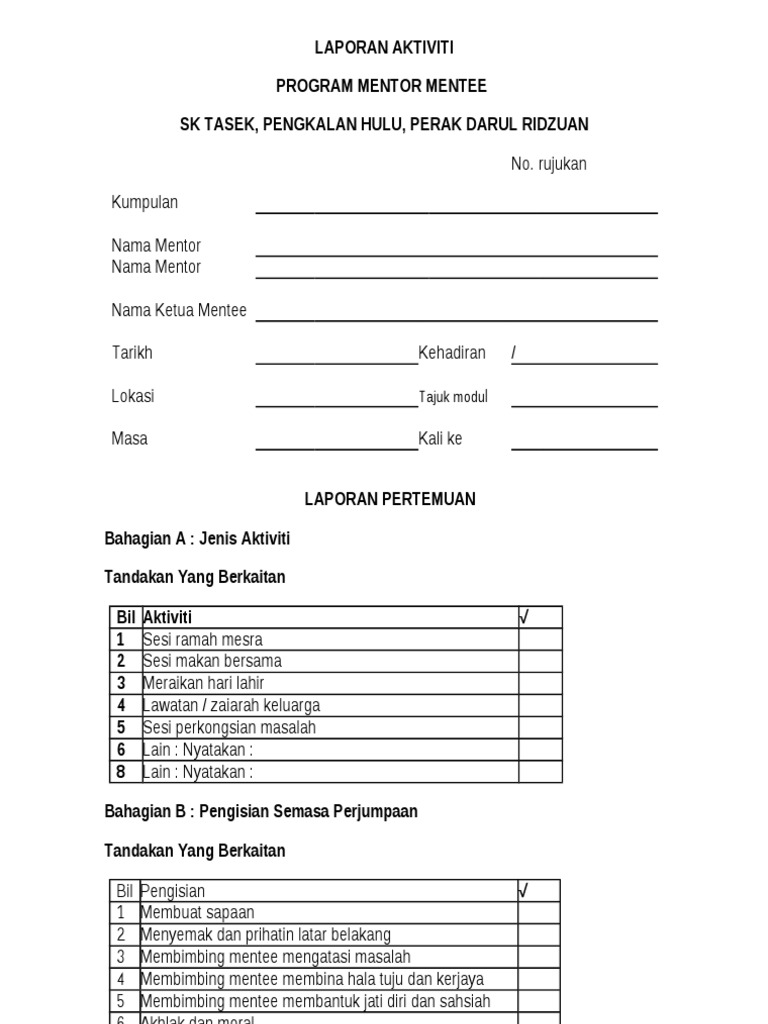 Laporan Aktiviti Mentor Mentee | PDF