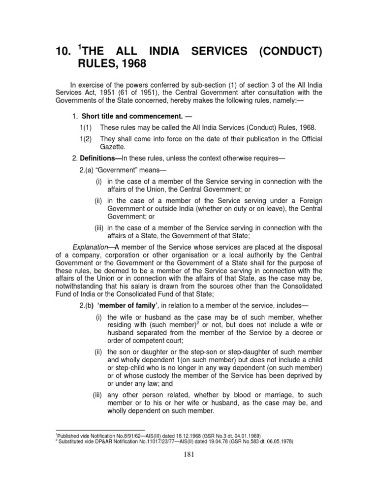 All India Service Conduct Rules1968 For Government Servants. | PDF ...