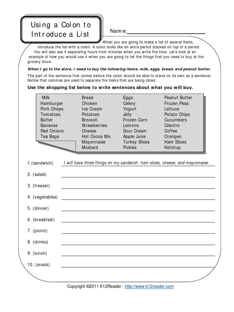 Using A Colon To Introduce A List | PDF