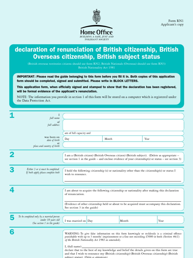 UK Home Office: Form rn1 | PDF | Constitutional Law | Social Institutions