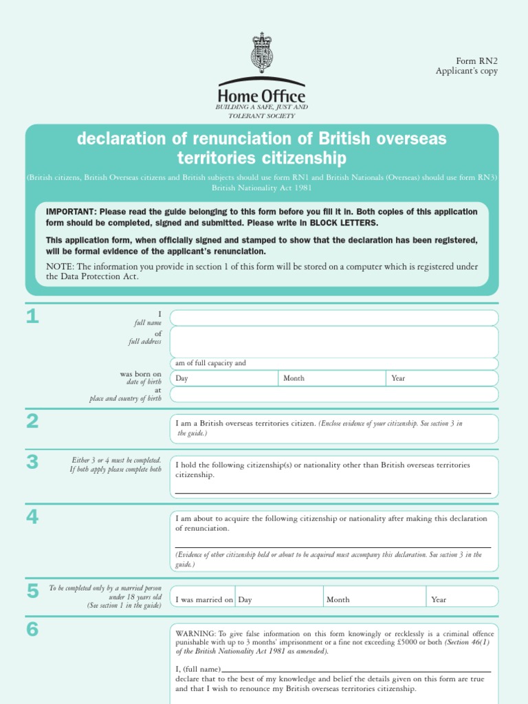 UK Home Office: Form rn2 | PDF | Government And Personhood ...