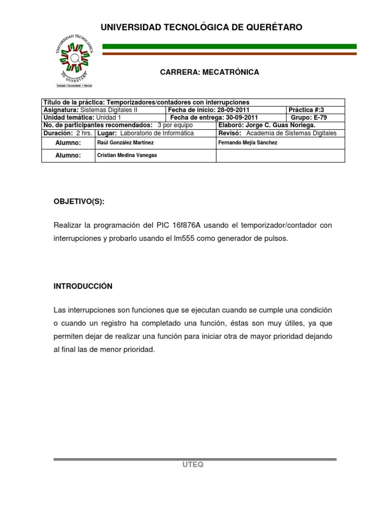 Practica 3 Temporizadores Contadores Con Interrupciones | PDF | Programa de computadora ...