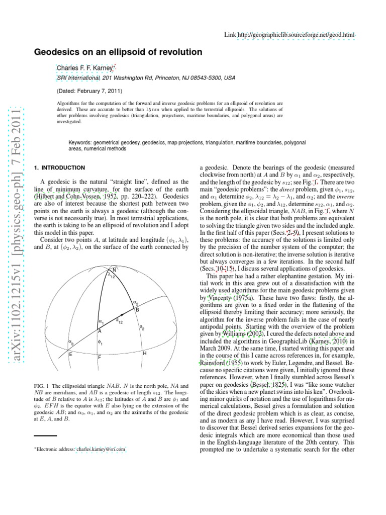 Geodesics On An Ellipsoid of Revolution PDF | PDF | Differential ...