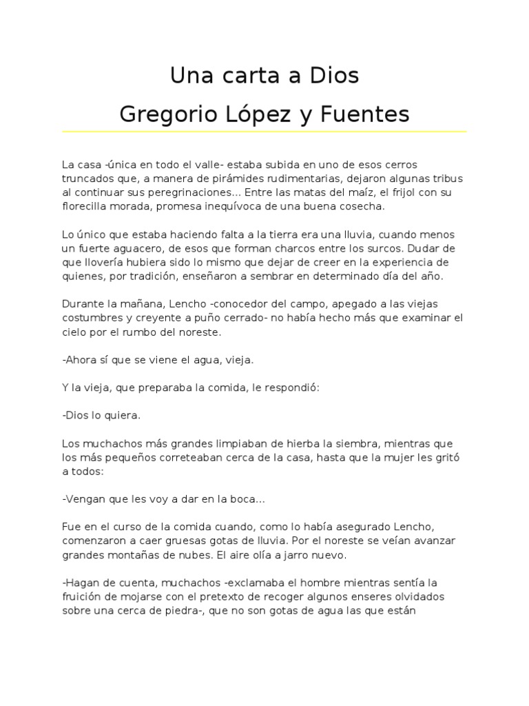 Lopez y Fuentes, Gregorio .-. Una Carta A Dios | PDF | Correo | Lluvia