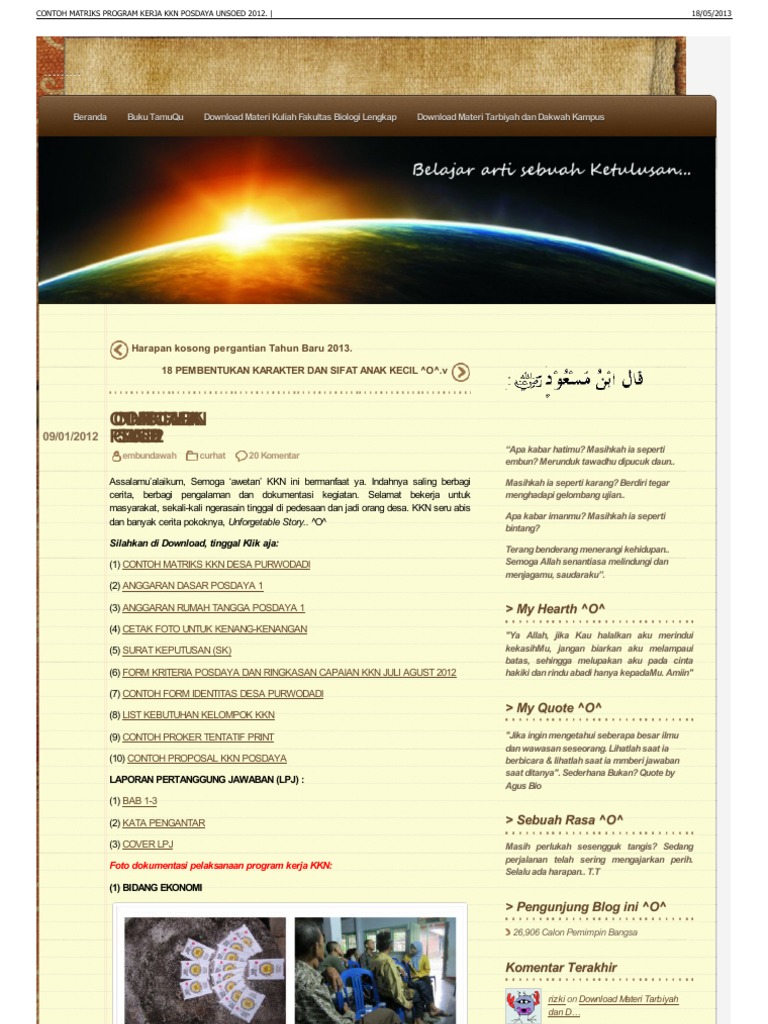 Contoh Matriks Program Kerja KKN Posdaya Unsoed 2012. | PDF