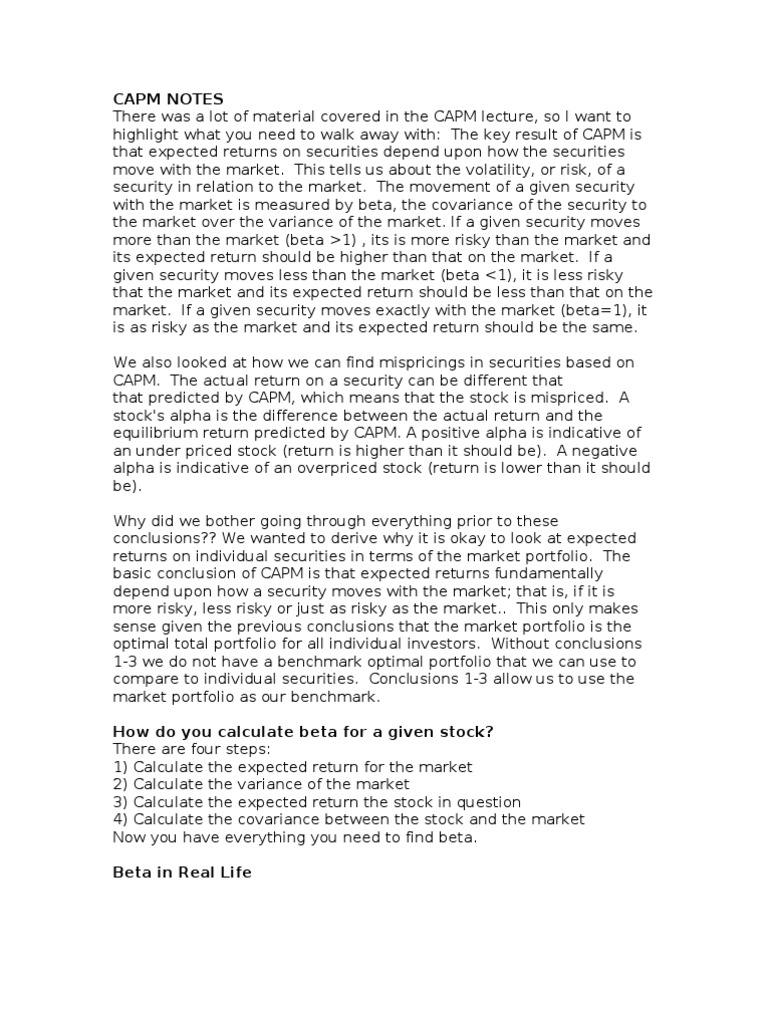 CAPM Notes | PDF