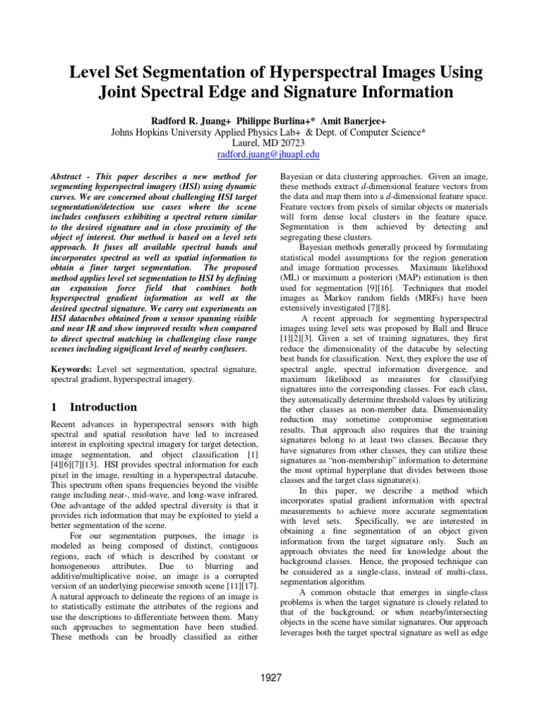 Level Set Segmentation of Hyperspectral Images Using Joint Spectral Edge and Signature ...